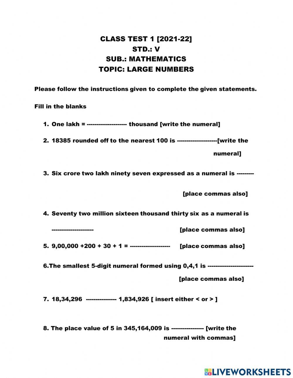 1066098 Large Numbers SOUMIDAS LiveWorksheets 1066098 Large Numbers SOUMIDAS LiveWorksheets