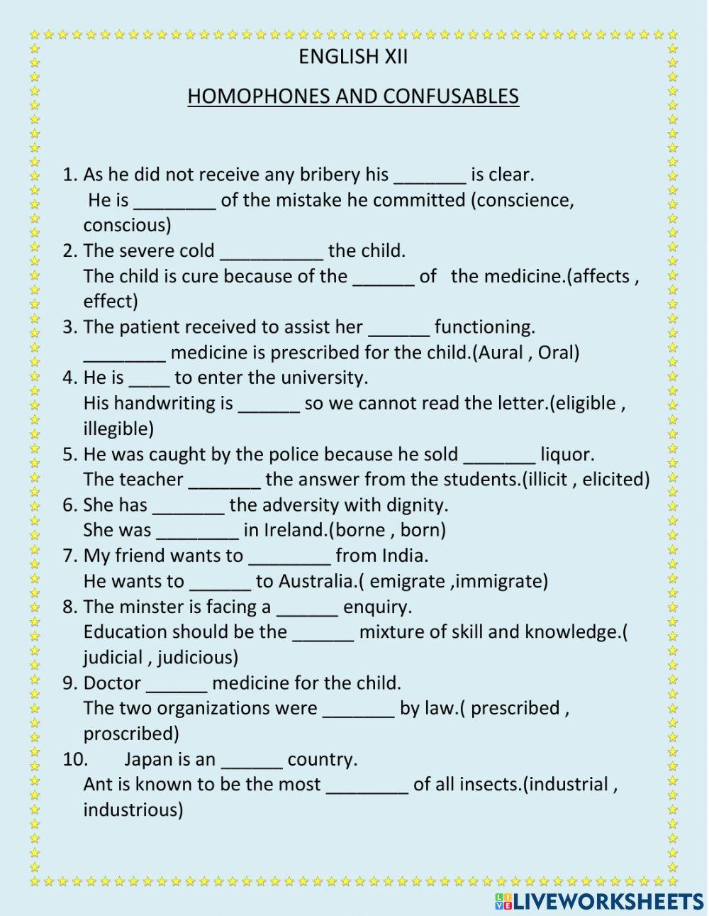 Homophones and Confusable worksheet | Live Worksheets