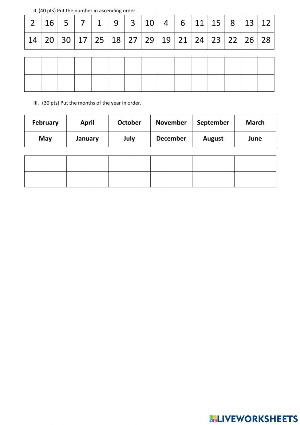 Monthly test for June (Mathematic) worksheet | Live Worksheets