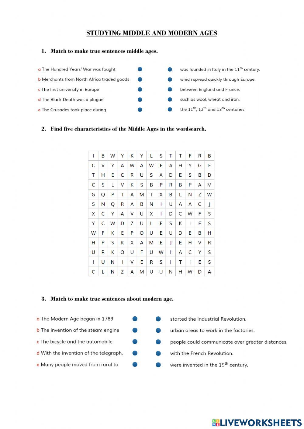 Middle And Modern Ages worksheet | Live Worksheets