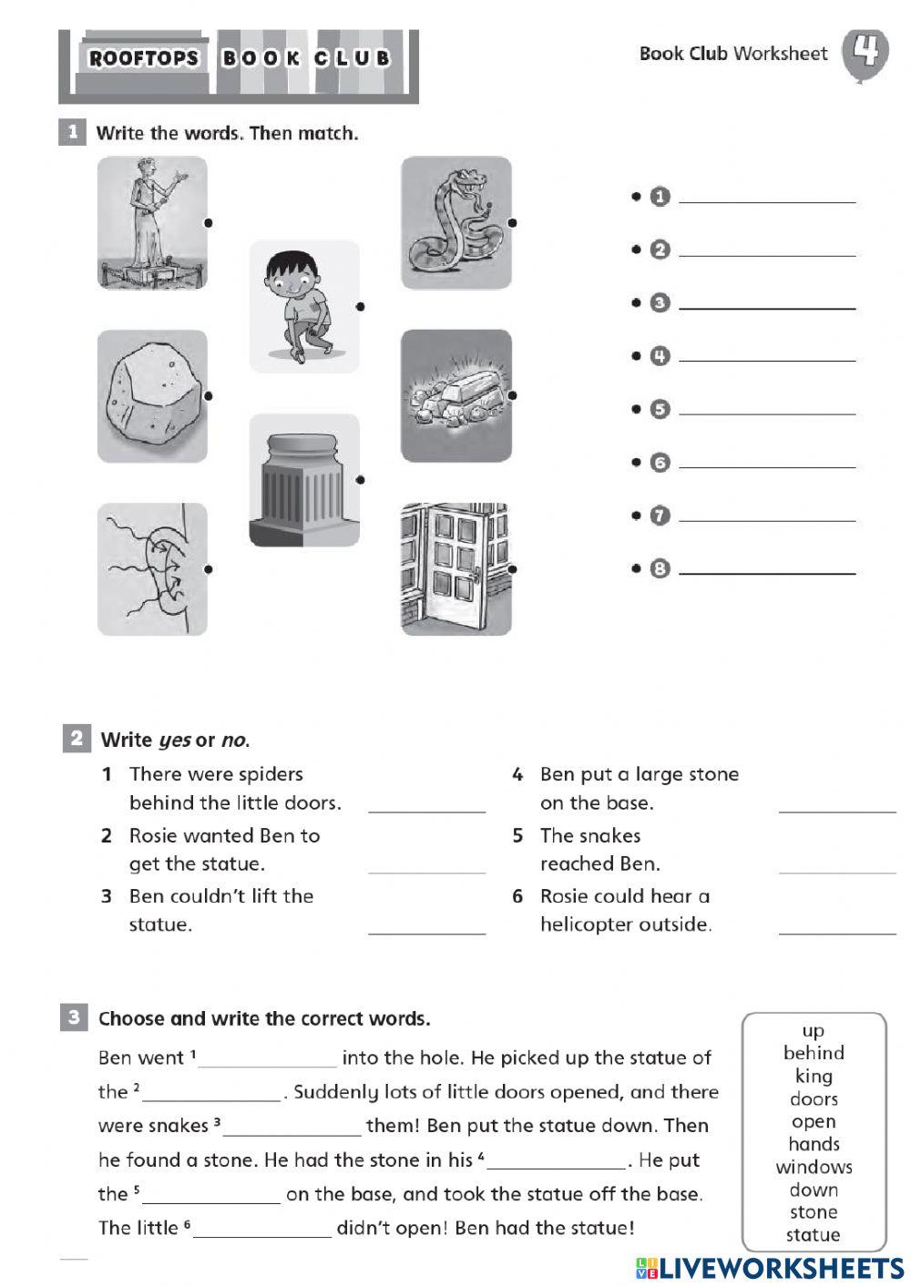 Book club 6 chapter 4 worksheet | Live Worksheets