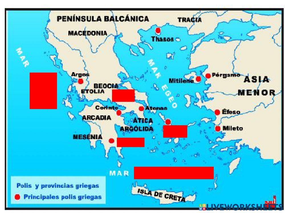 Mapa de las polis griegas worksheet | Live Worksheets