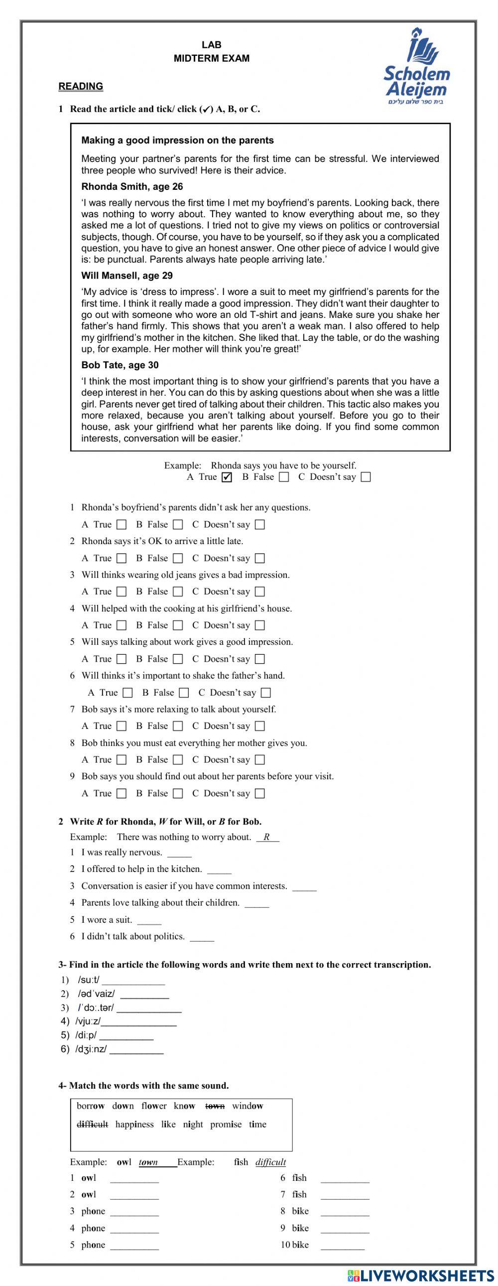 LAB MIDTERM EXA… | Free Interactive Worksheets | 6625898
