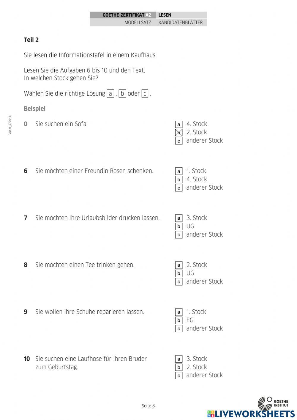 A2 Lesen 5048454 | jovanka_arsova | Live Worksheets