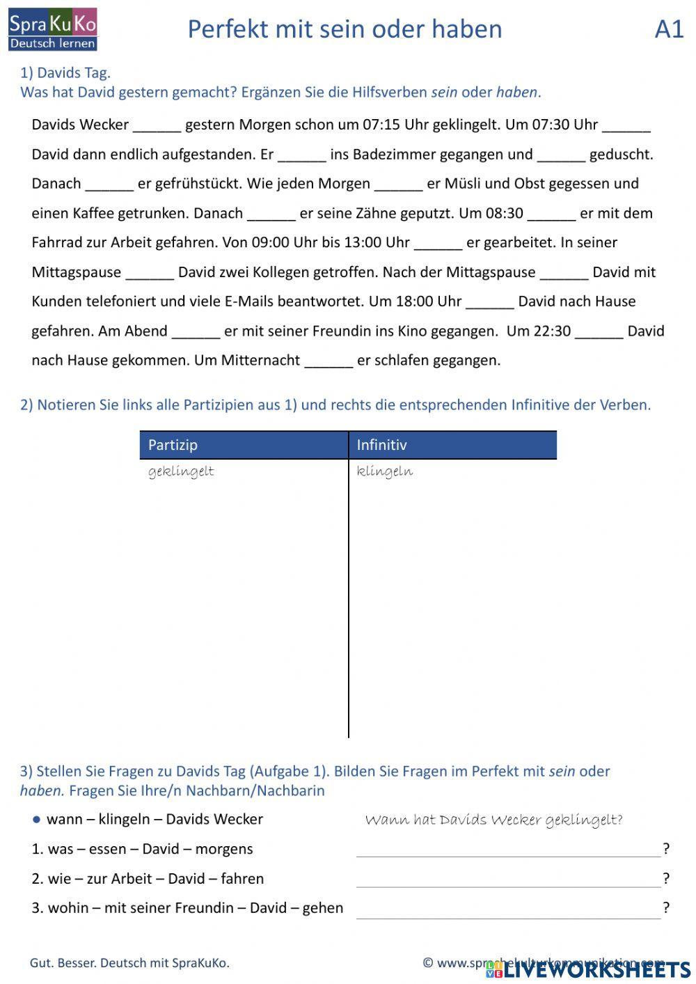 Perfekt mit hab… | Free Interactive Worksheets | 1066515