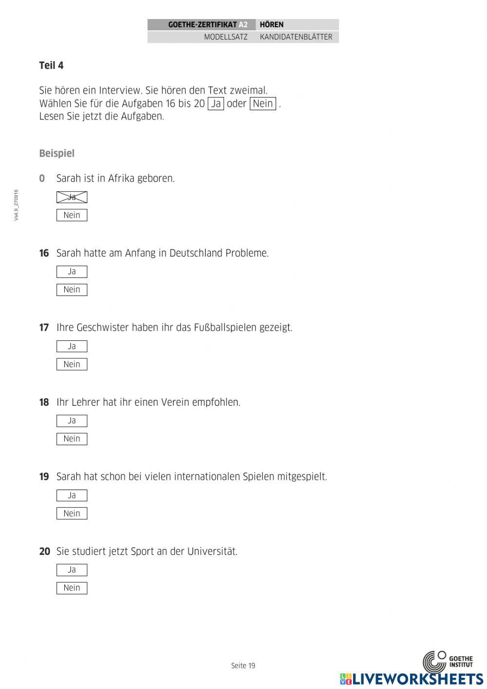 A2 Hören | Free Interactive Worksheets | 5048487