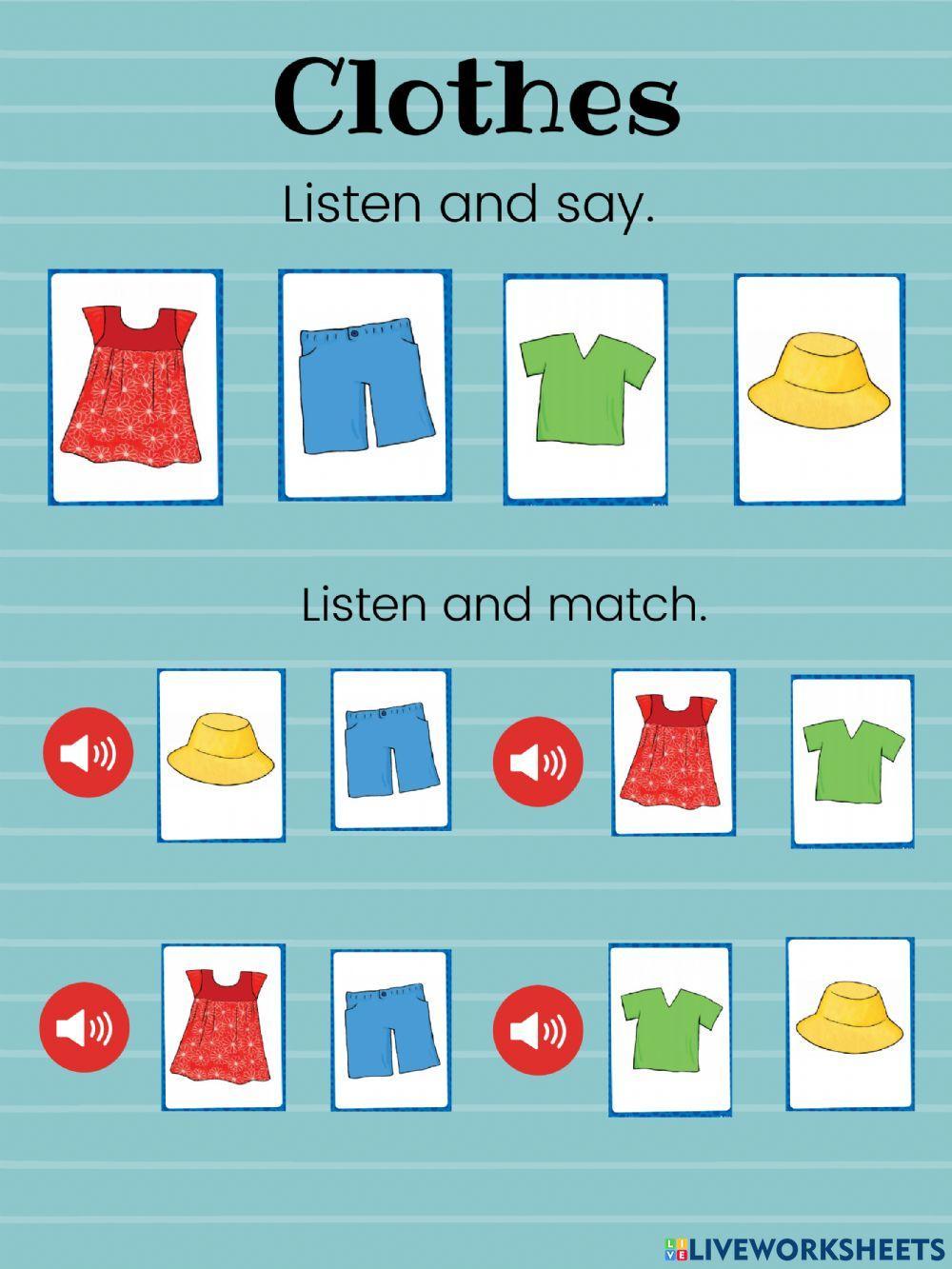 Clothes online exercise for Kinder 1 | Live Worksheets