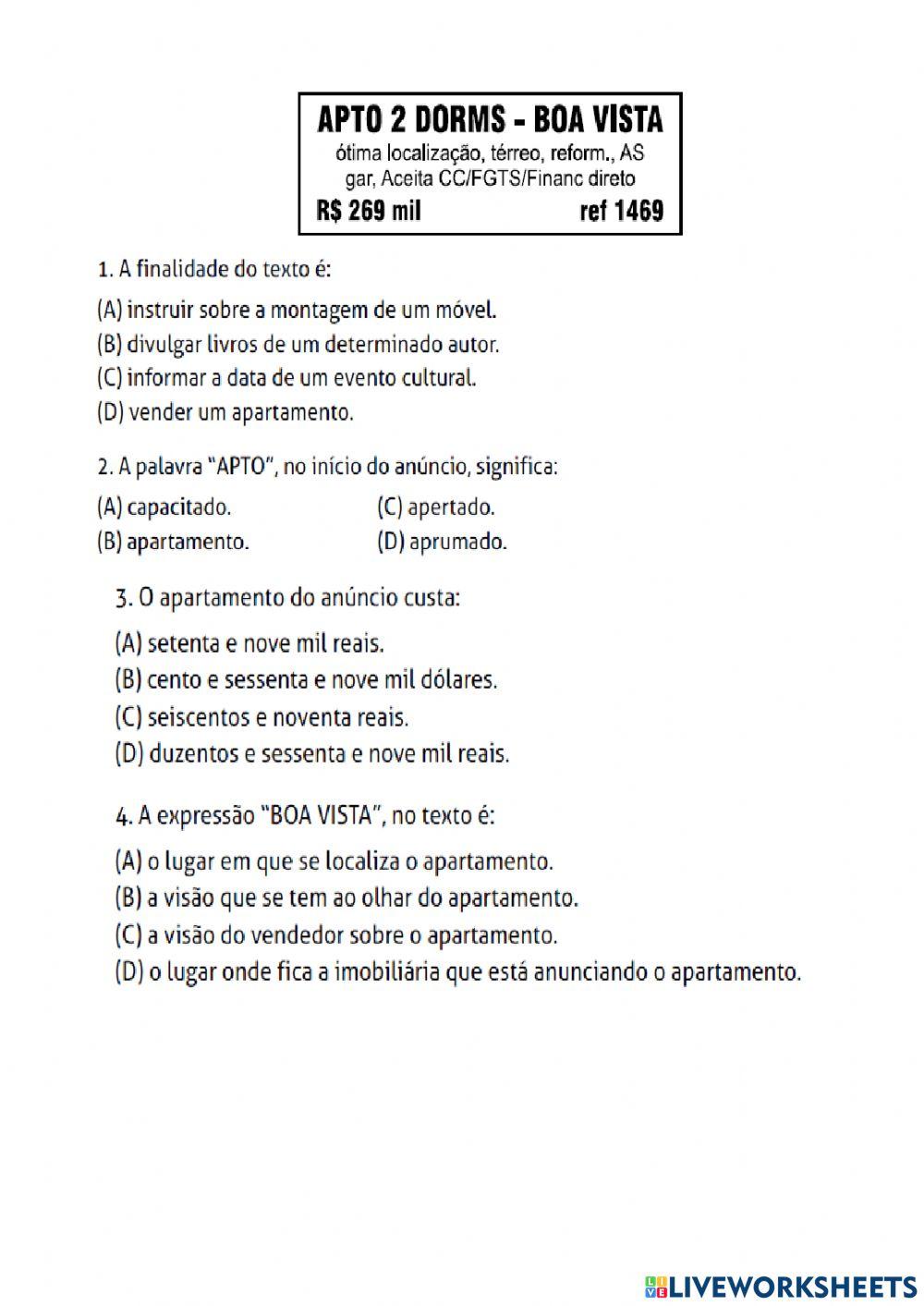 Português online exercise for Médio | Live Worksheets