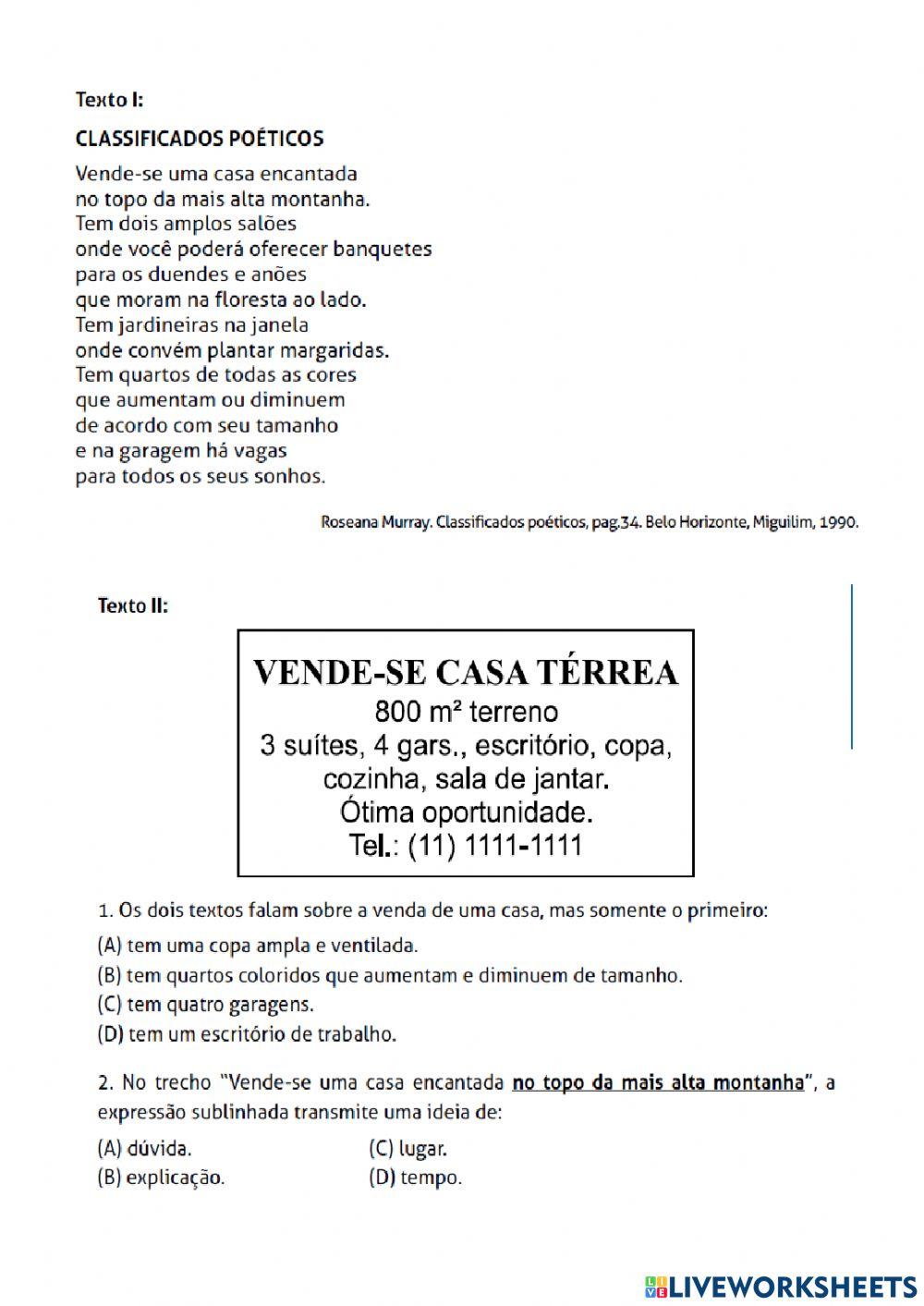 Português online exercise for Médio | Live Worksheets