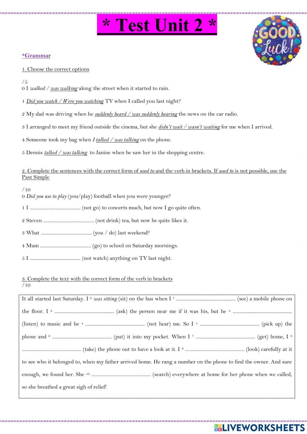 Unit 2- test ket 1 worksheet | Live Worksheets