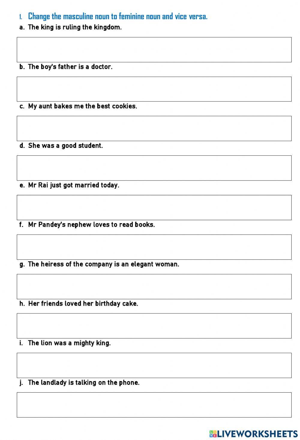 Noun - Gender | Free Interactive Worksheets | 1068899