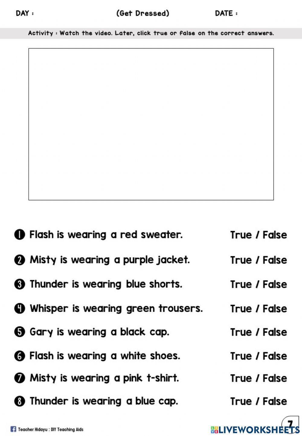 Get Dressed Year 2 (Watch Video, True & False) worksheet | Live Worksheets