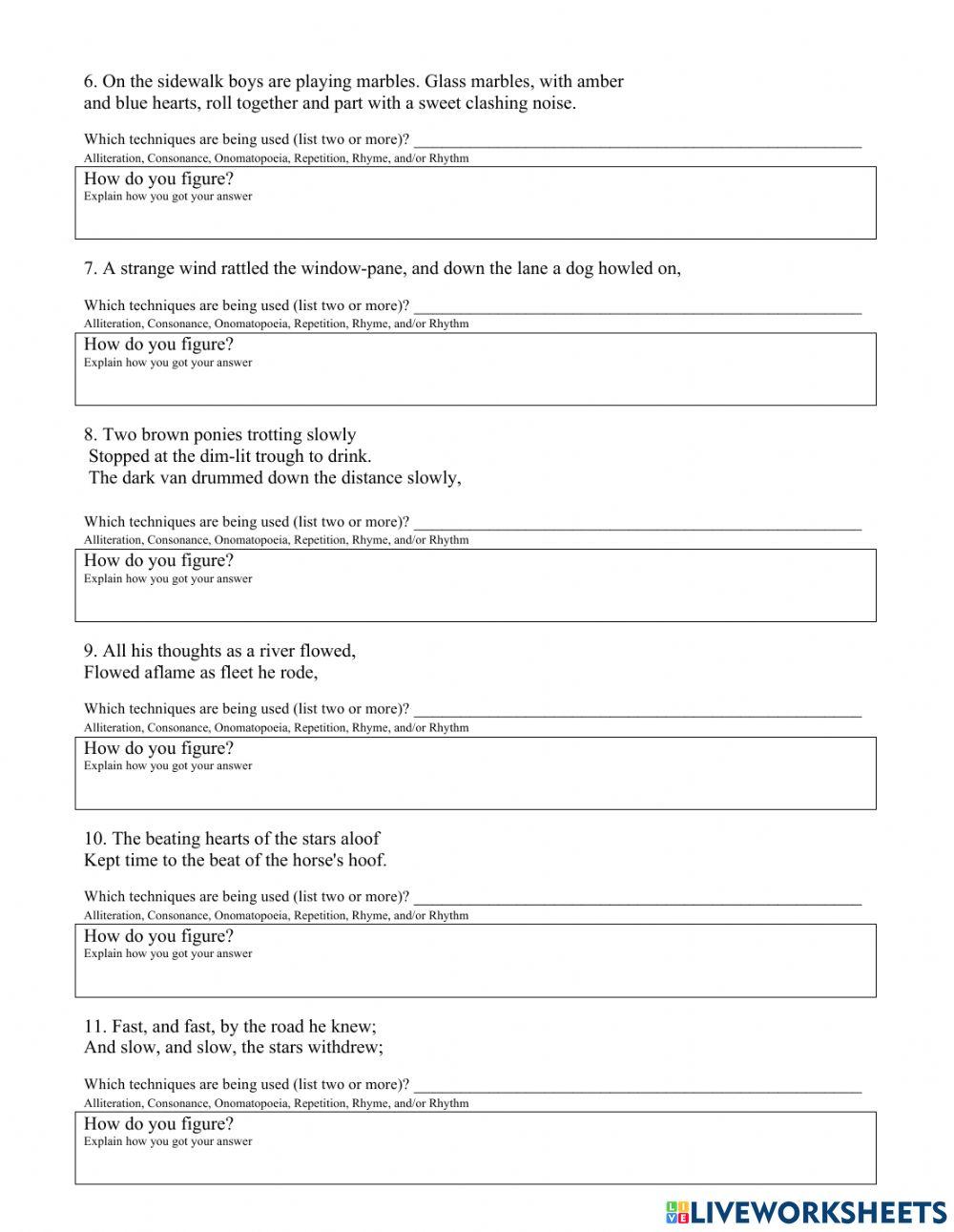 Poetic Devices | Free Interactive Worksheets | 1069330