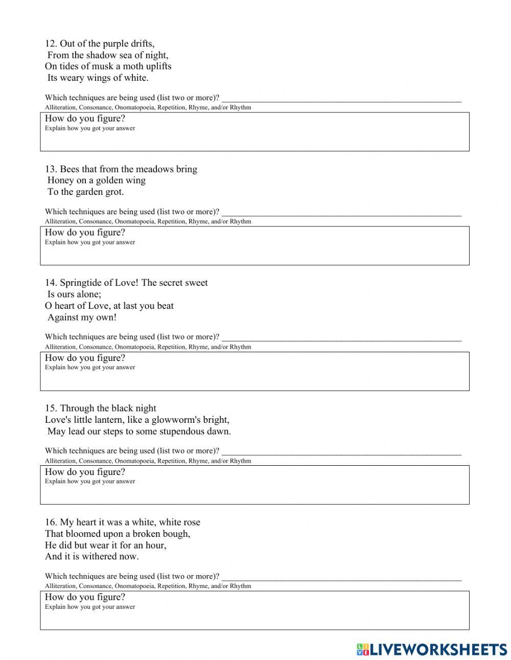 Poetic Devices | Free Interactive Worksheets | 1069330