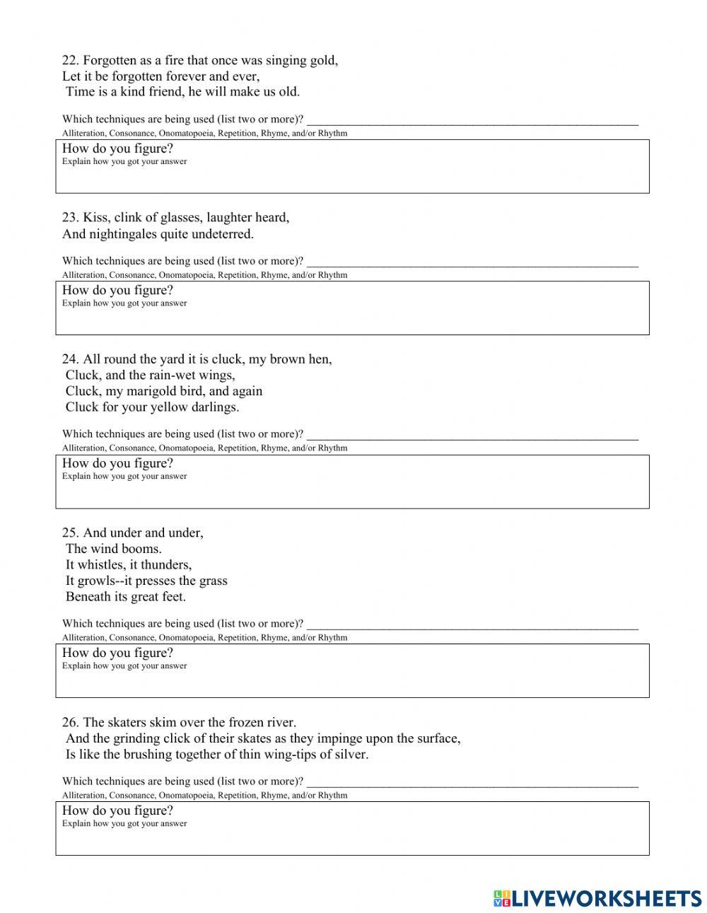 Poetic Devices | Free Interactive Worksheets | 1069330