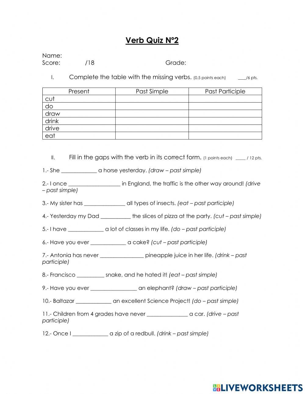 1069690 | Verb Quiz Real | jriesco | LiveWorksheets