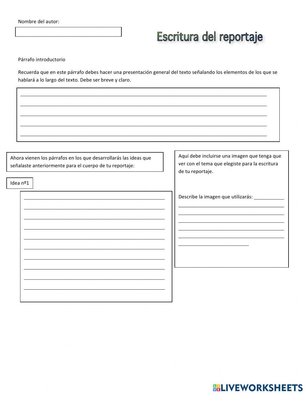 Planificación y escritura de un reportaje online exercise for | Live Worksheets