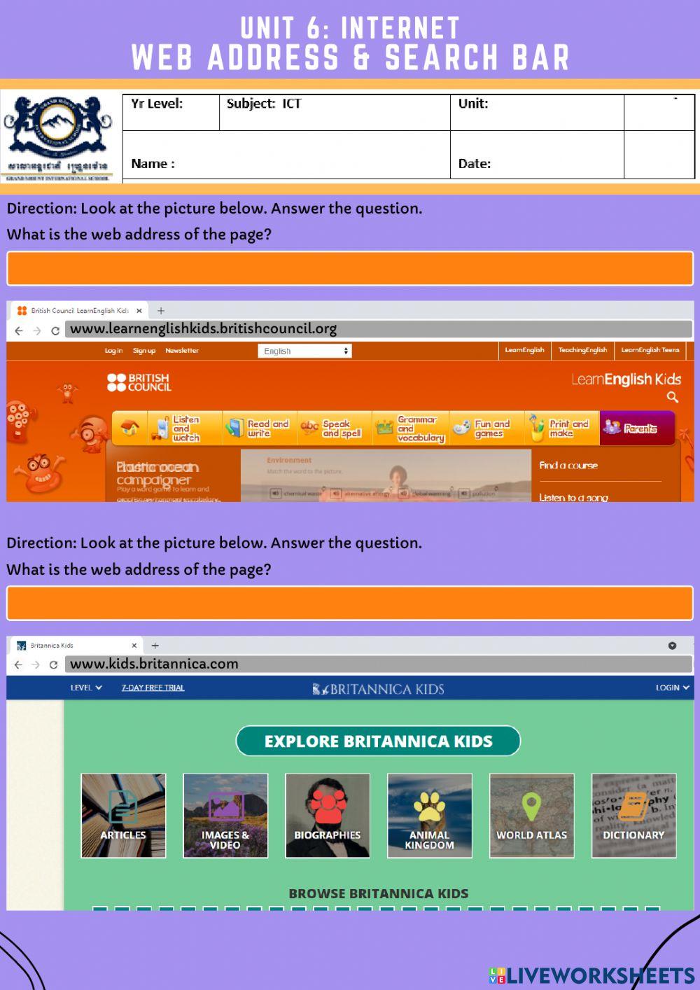 Web Address And Address Bar Online Exercise For Live Worksheets web-address-and-address-bar-online-exercise-for-live-worksheets