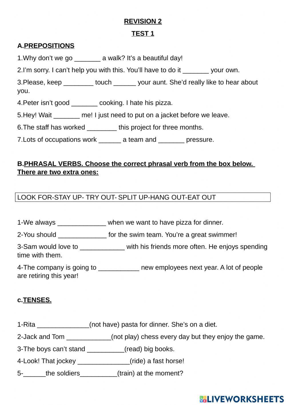 Revision grammar activity | Live Worksheets