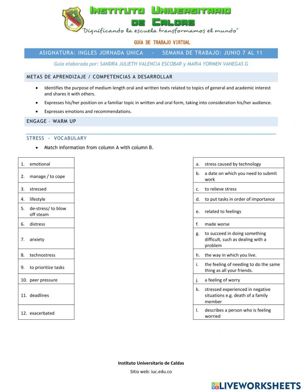 Stress online worksheet | Live Worksheets