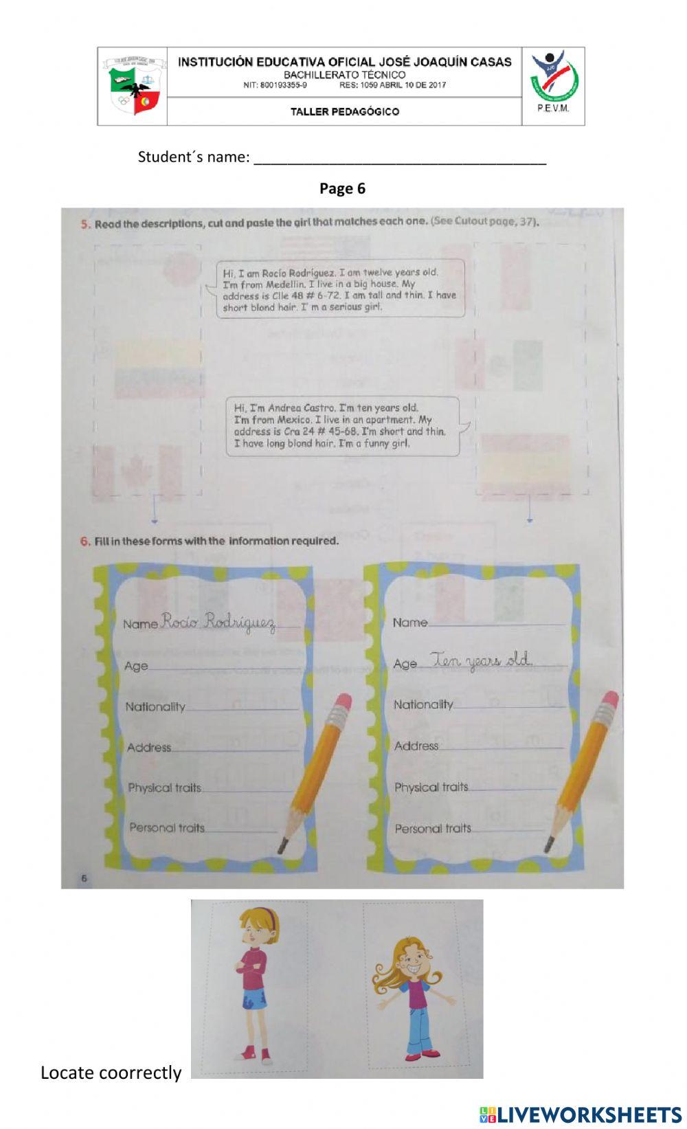 Descriptions Worksheet