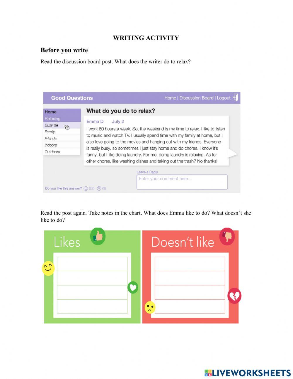 Writing -Ways to Relax online exercise for | Live Worksheets