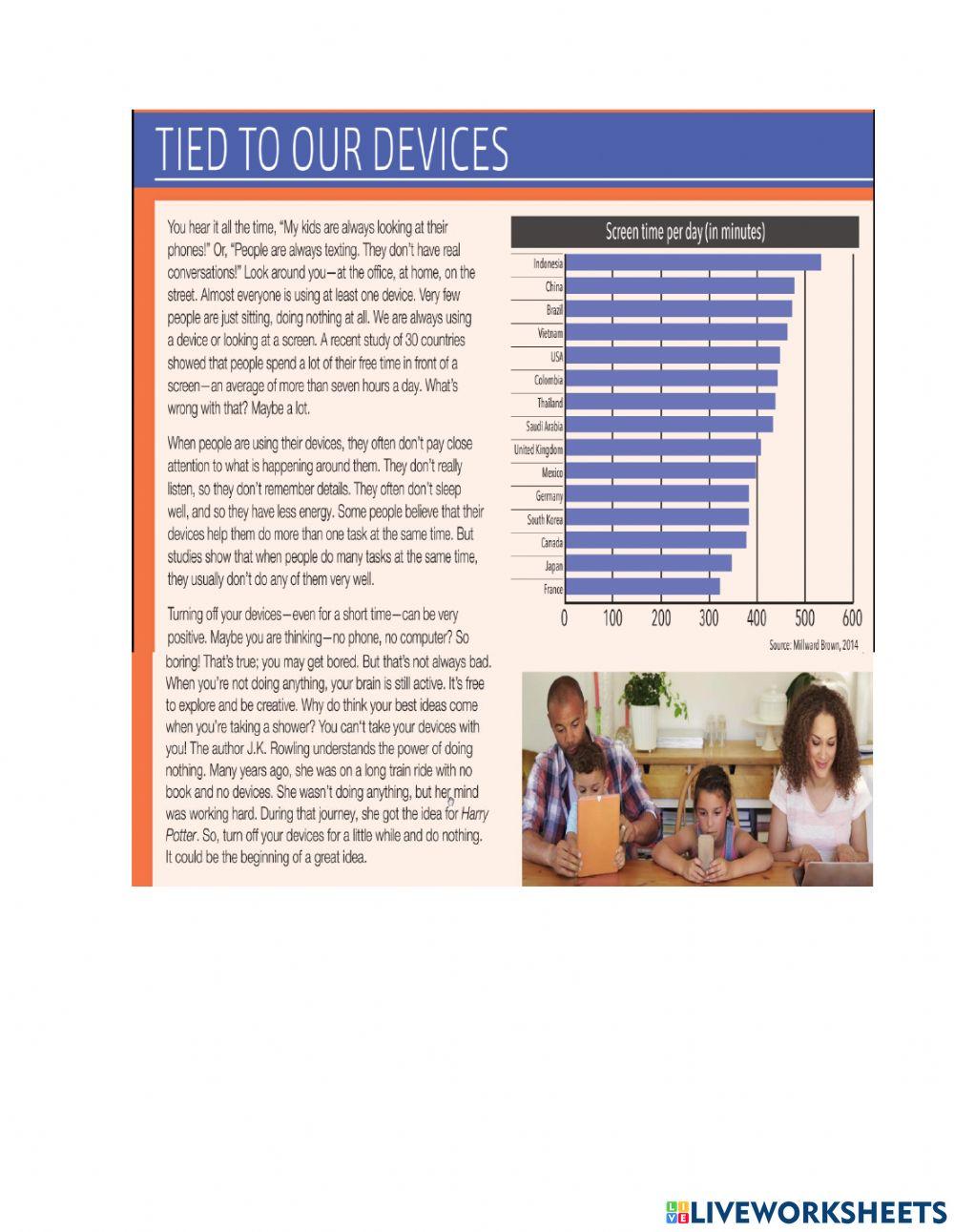 Reading - Tied to Our Devices online exercise for | Live Worksheets