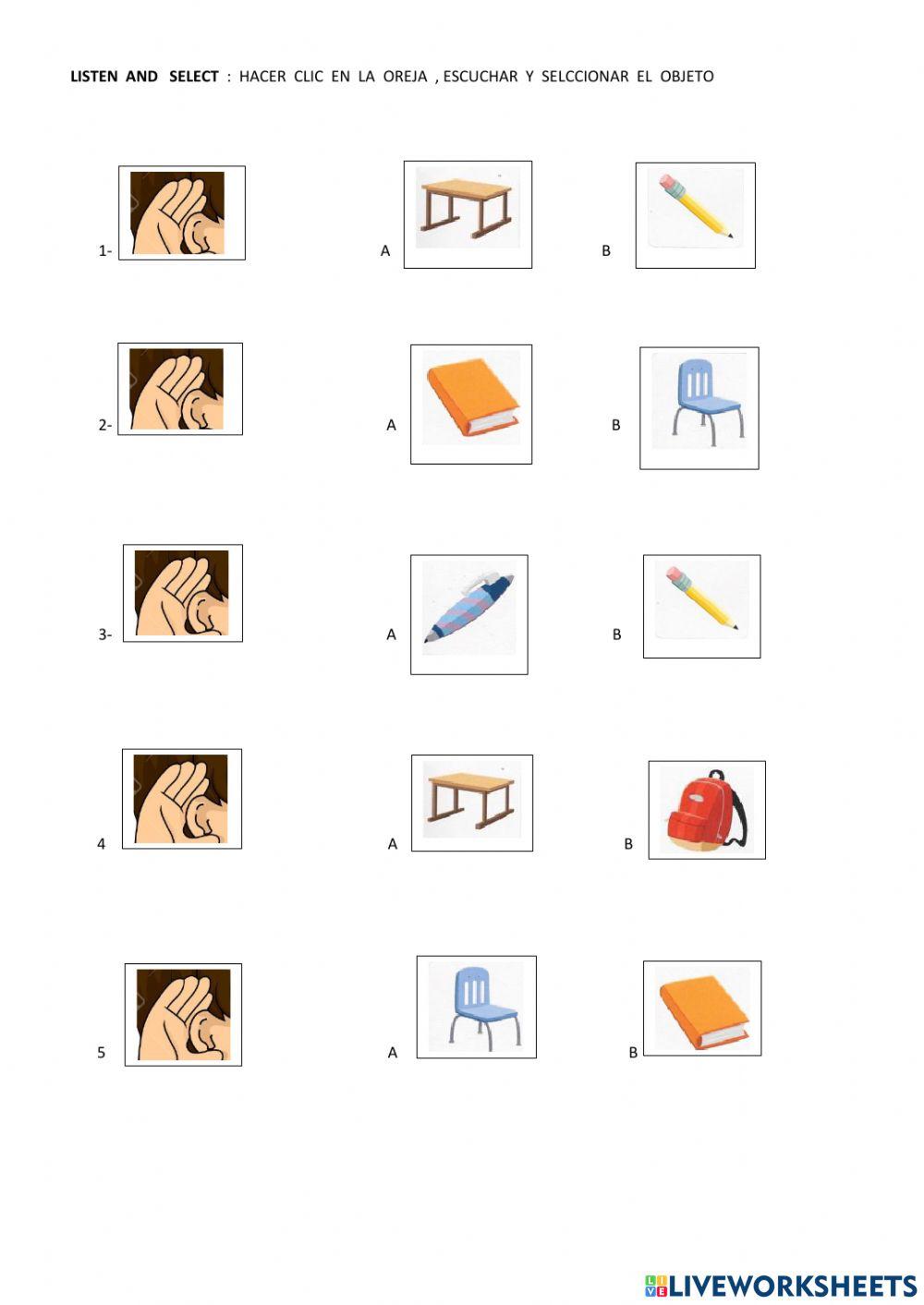 School objects activity for grade 1 | Live Worksheets