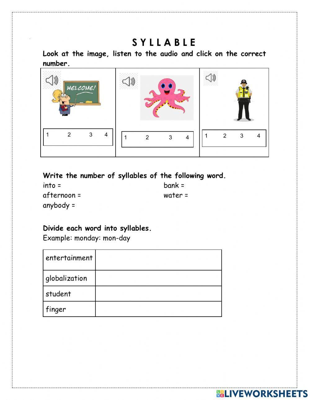 Syllables online exercise for licenciatura | Live Worksheets