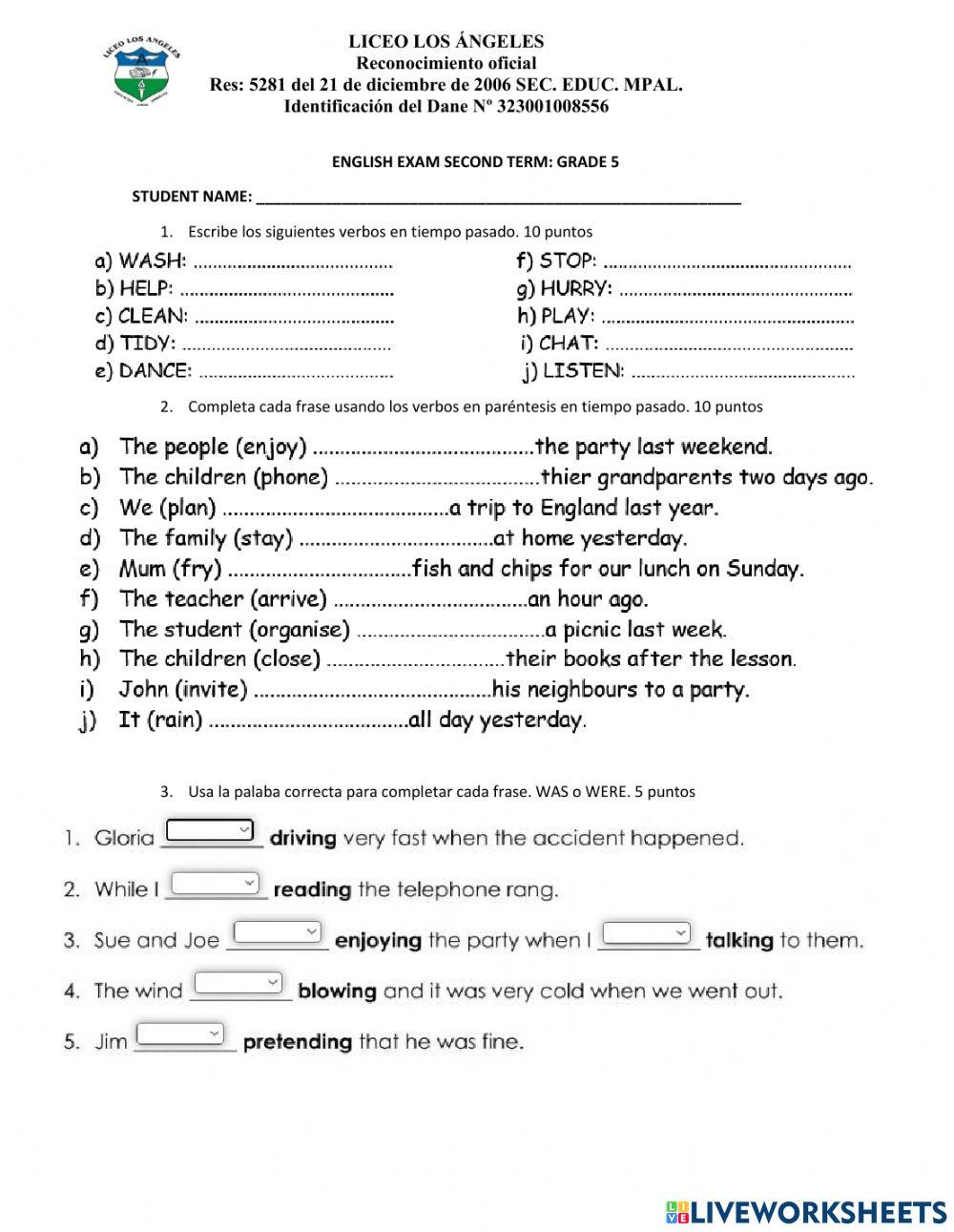 English test second t | Live Worksheets