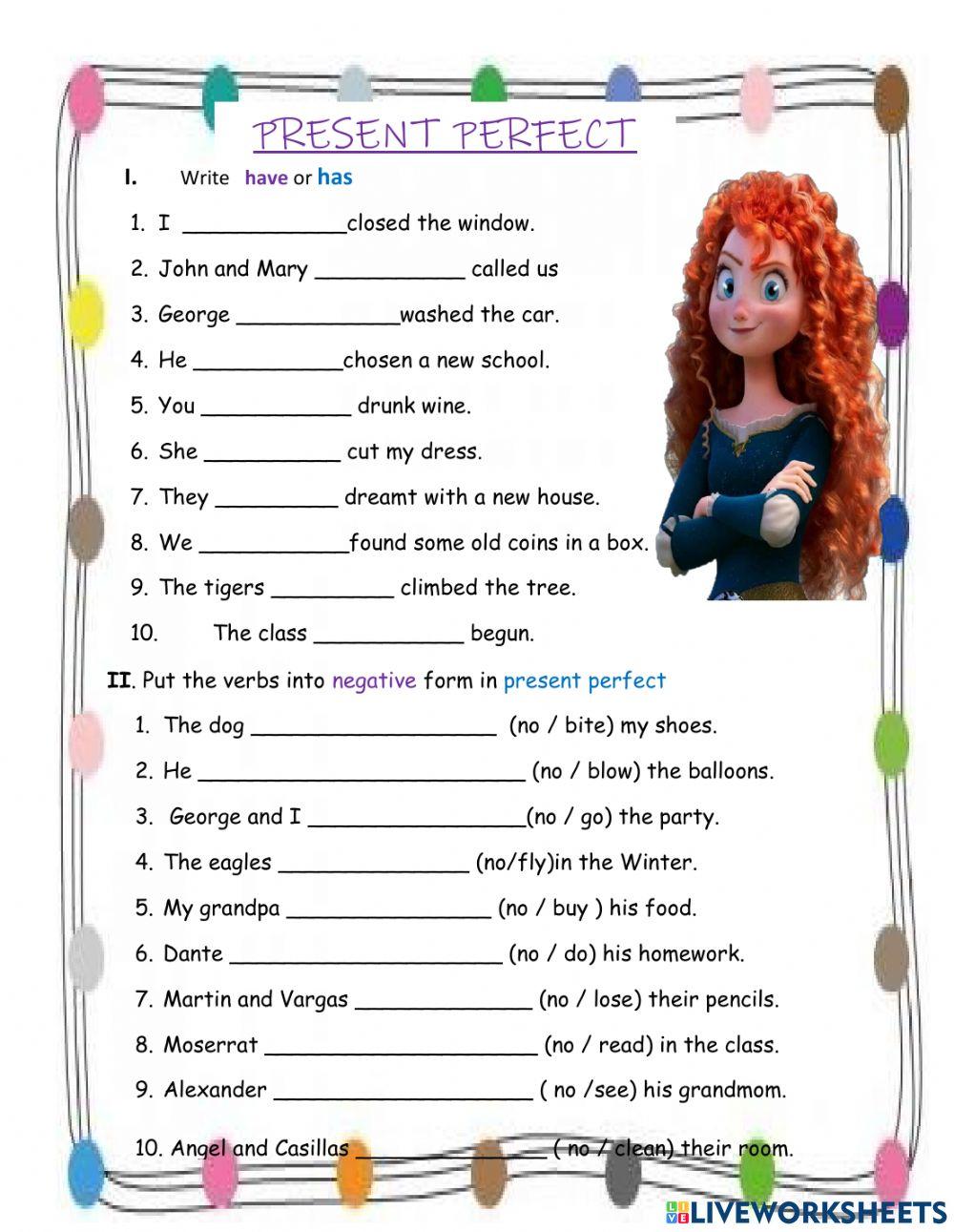 Present perfect | Free Interactive Worksheets | 1071726