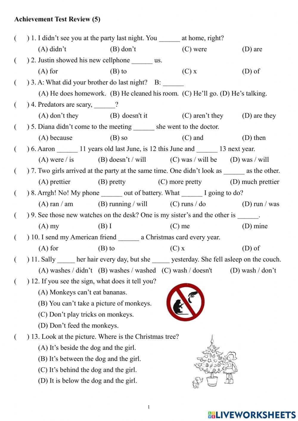 Achievement Test Review (5) worksheet | Live Worksheets