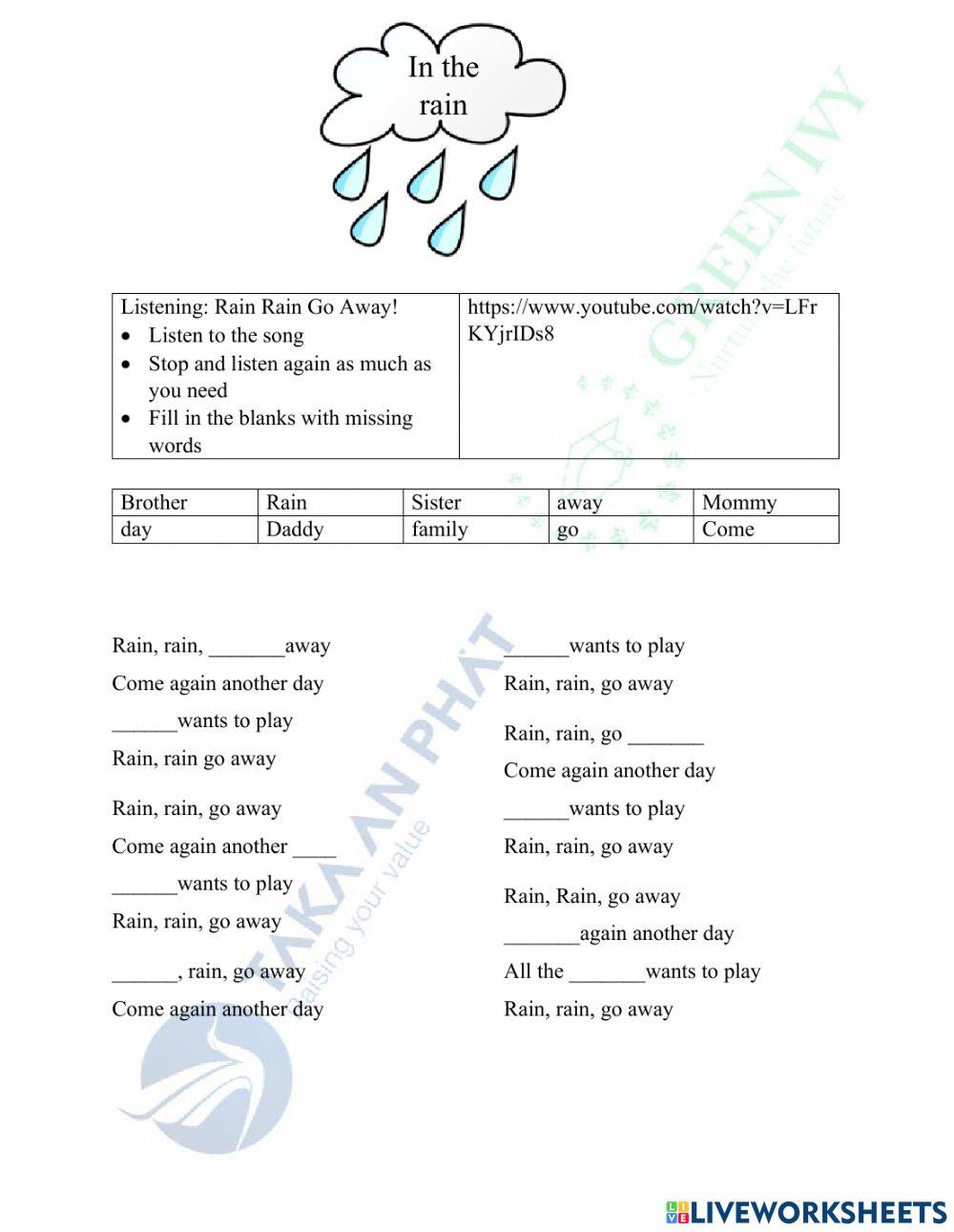 In the rain exercise | Live Worksheets