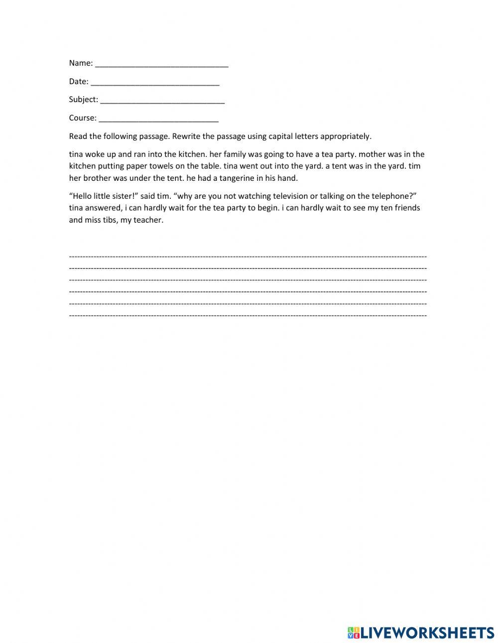 Capital letters beginners text online exercise for | Live Worksheets