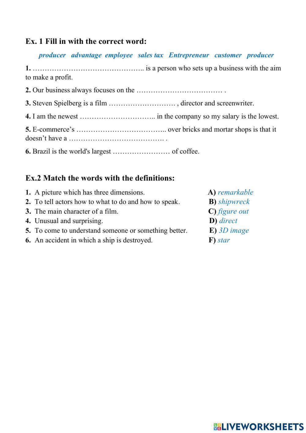 Vocabulary exercise | Live Worksheets