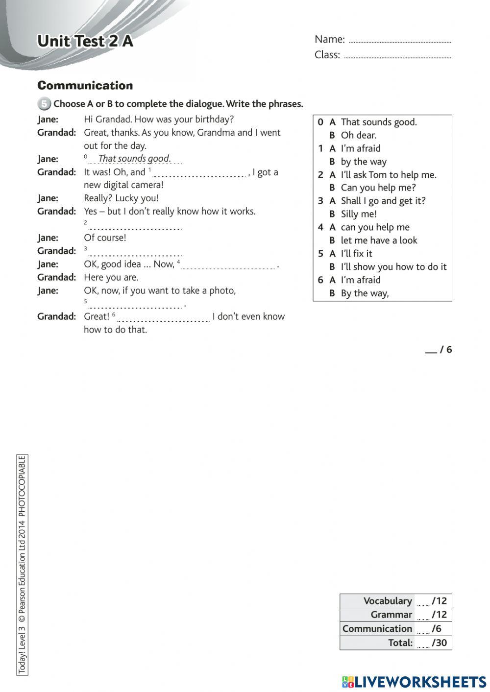 TODAY 3 test n2 online exercise for | Live Worksheets