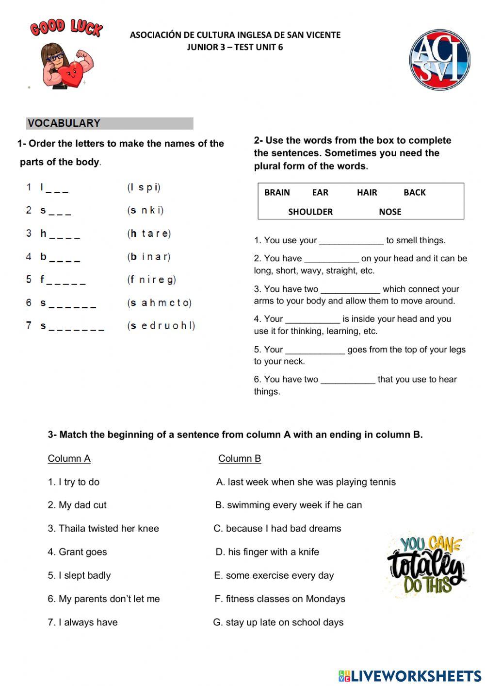 Test Junior 3 worksheet | Live Worksheets
