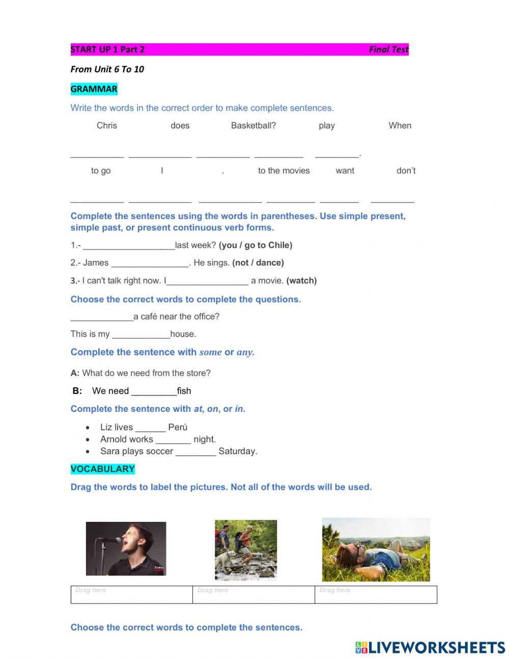 Start up 1 final test part 2 worksheet | Live Worksheets