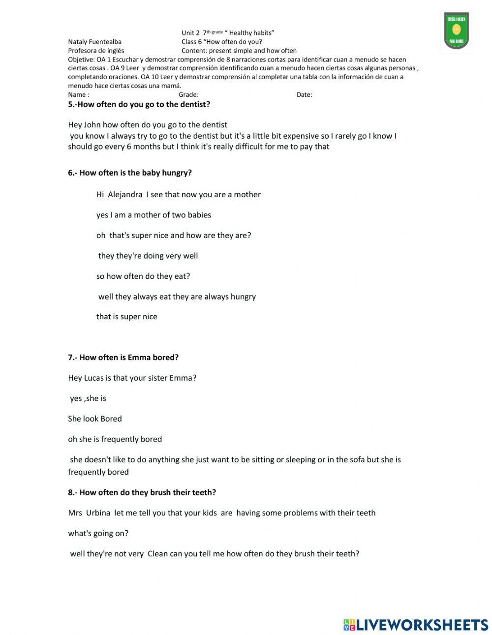 Class 6 unit 2 7th grade worksheet | Live Worksheets