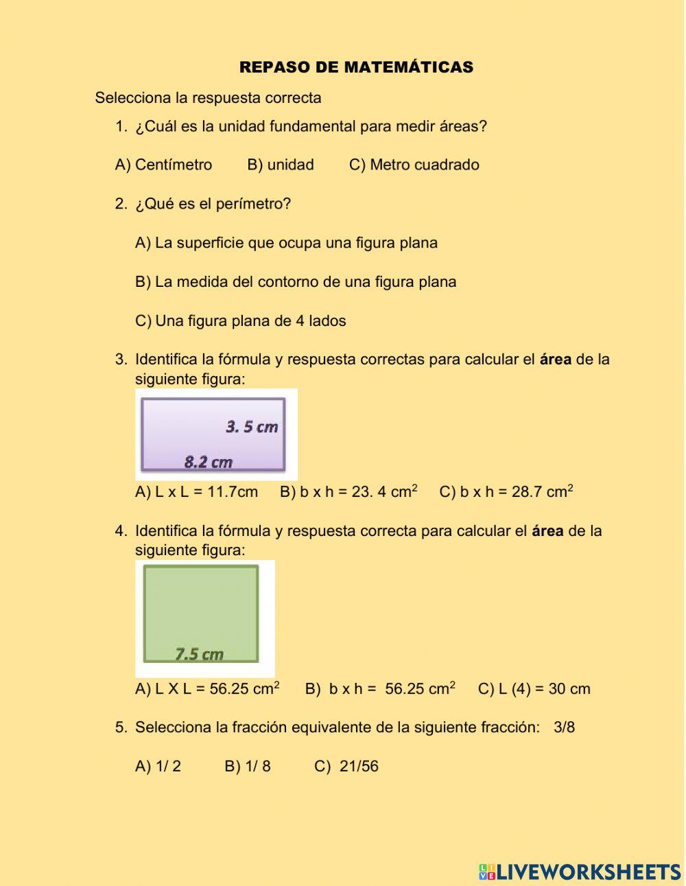 Repaso mate 3 worksheet | Live Worksheets