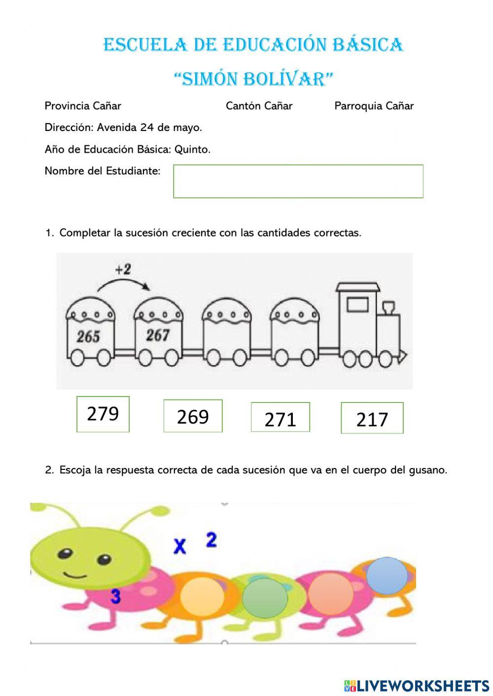 Patrones númericos crecientes activity | Live Worksheets