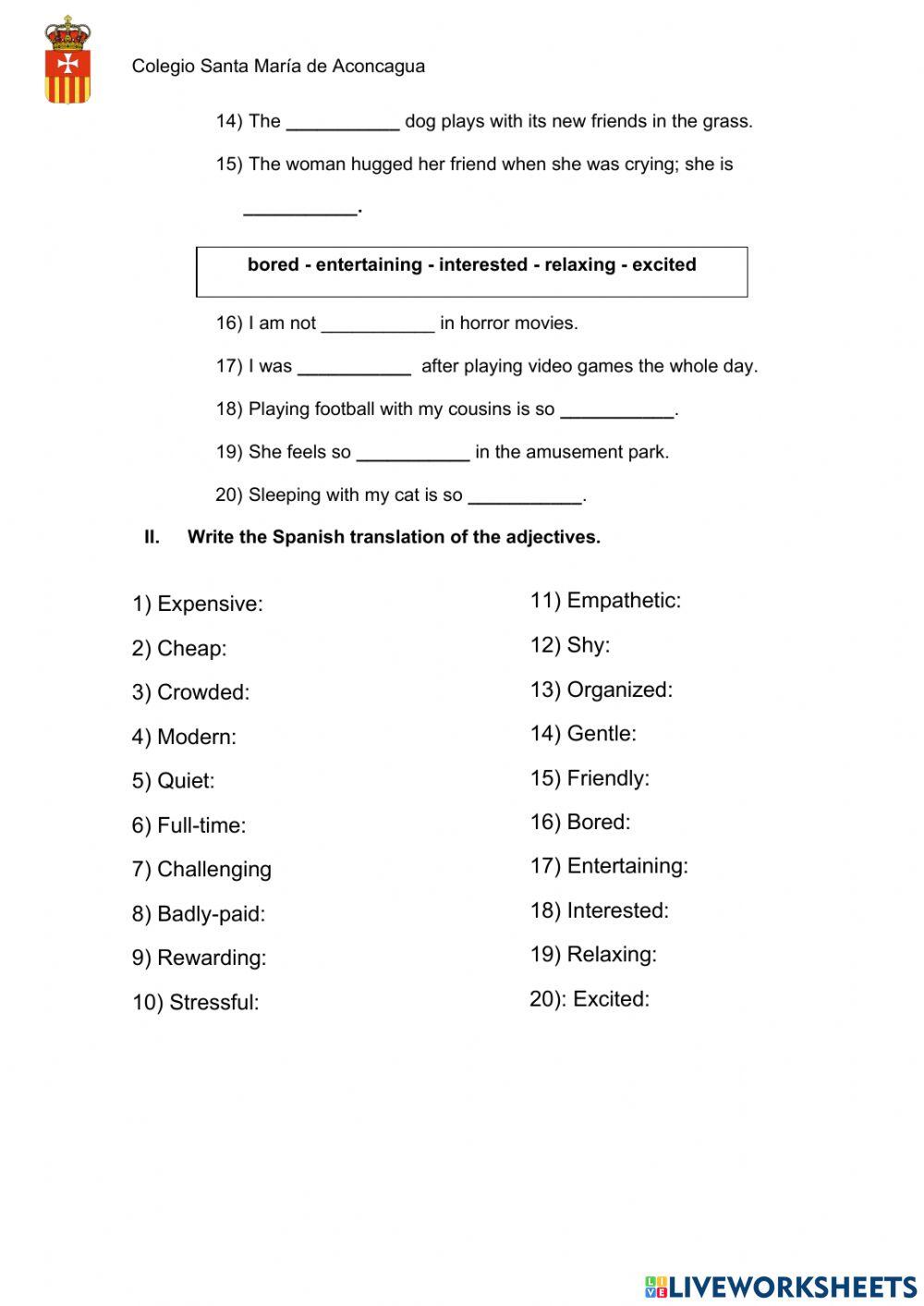 Adjectives (10th grade) 0913 | Valentina Alejandra