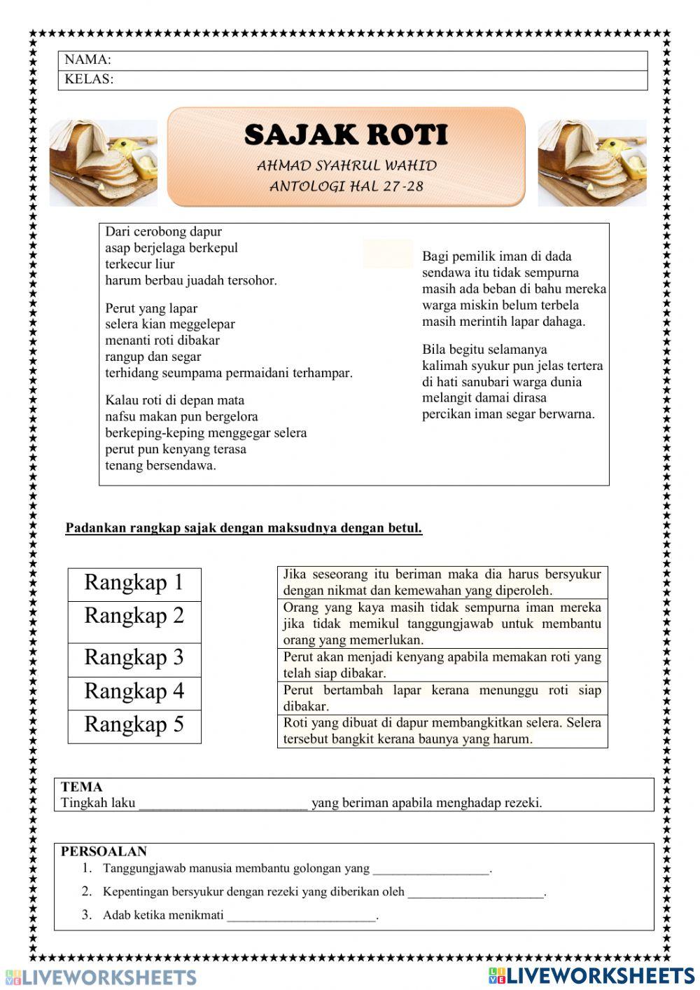 Roti worksheet | Live Worksheets