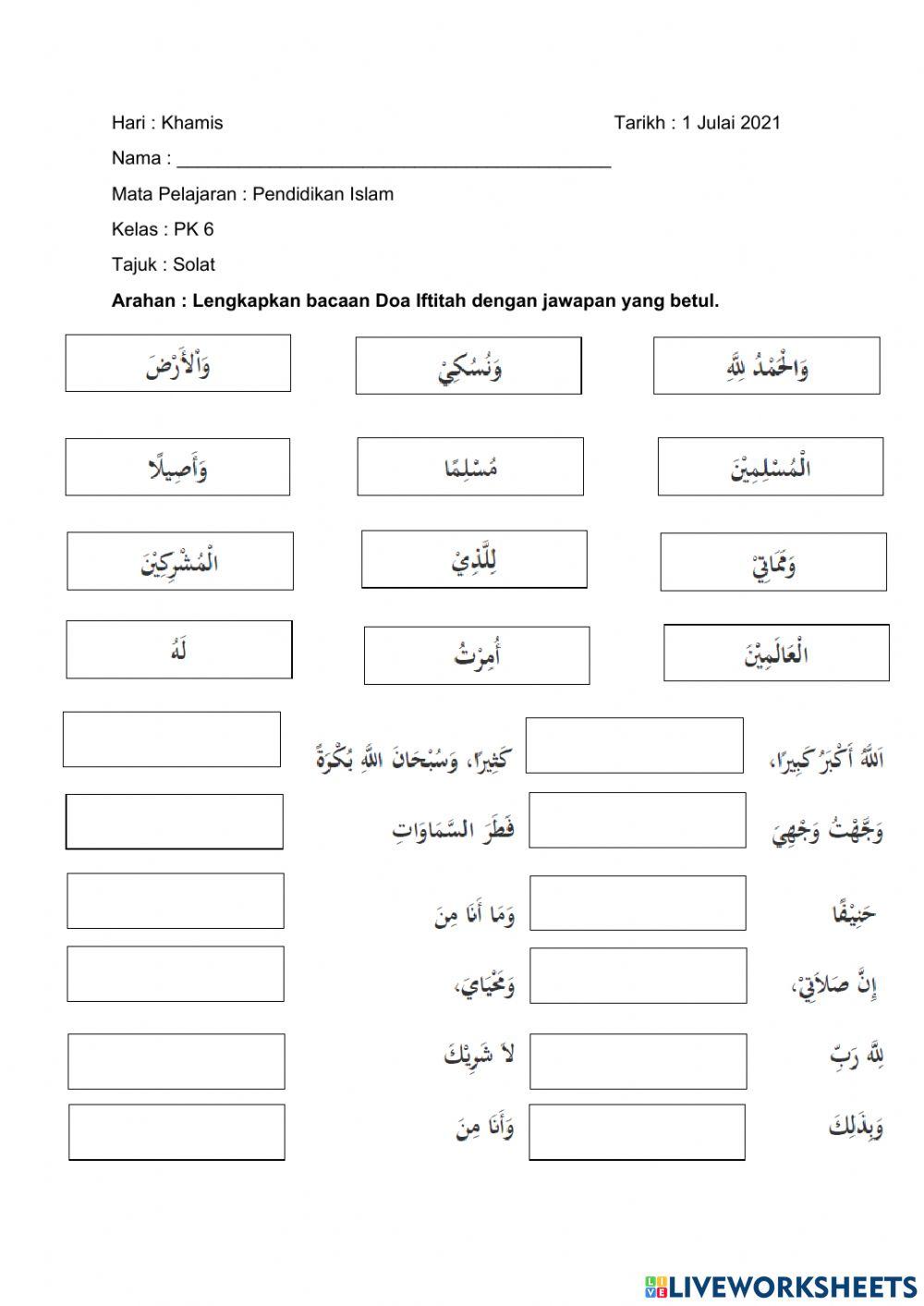 Modul Pendidikan Islam PK6 01072021 worksheet | Live Worksheets
