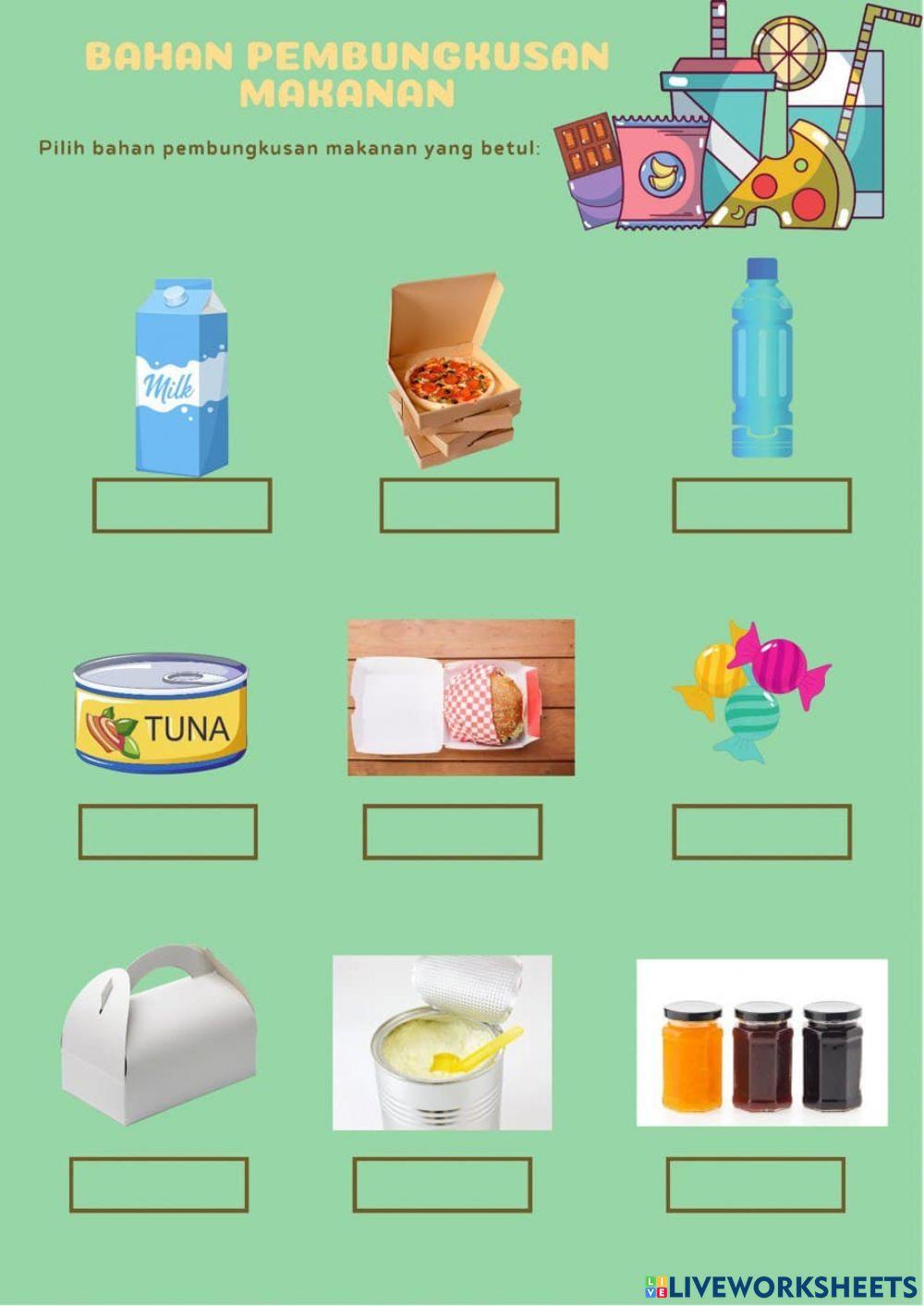 Bahan Pembungkusan Makanan worksheet | Live Worksheets