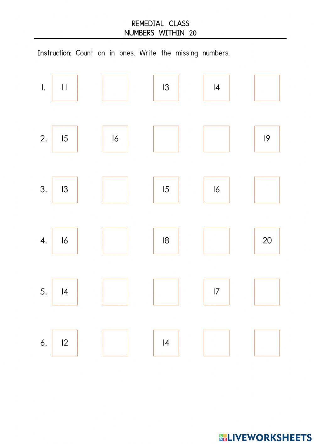 Numbers within 20 interactive worksheet | Live Worksheets