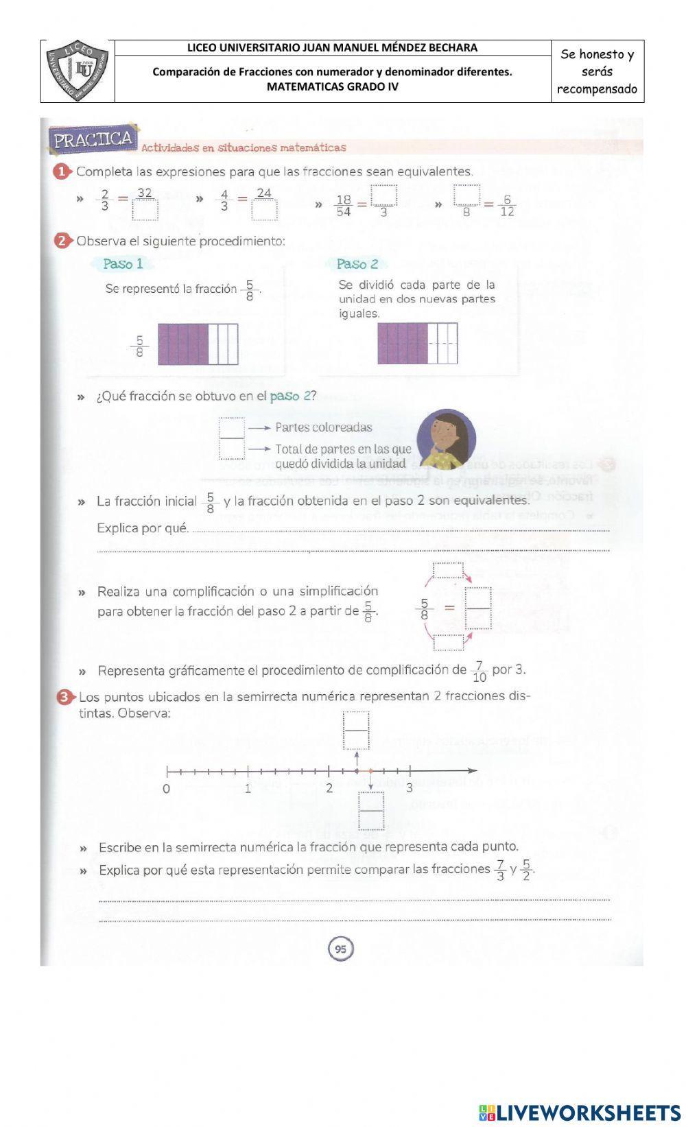 Comoaracion de fracciones con numerador y denominador diferente ...