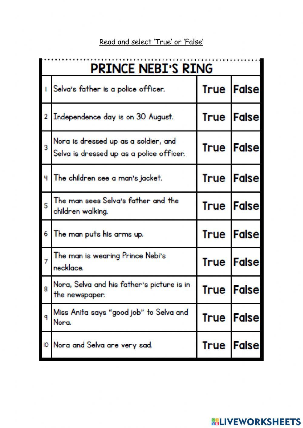 Prince Nebi's R… | Free Interactive Worksheets | 1135336
