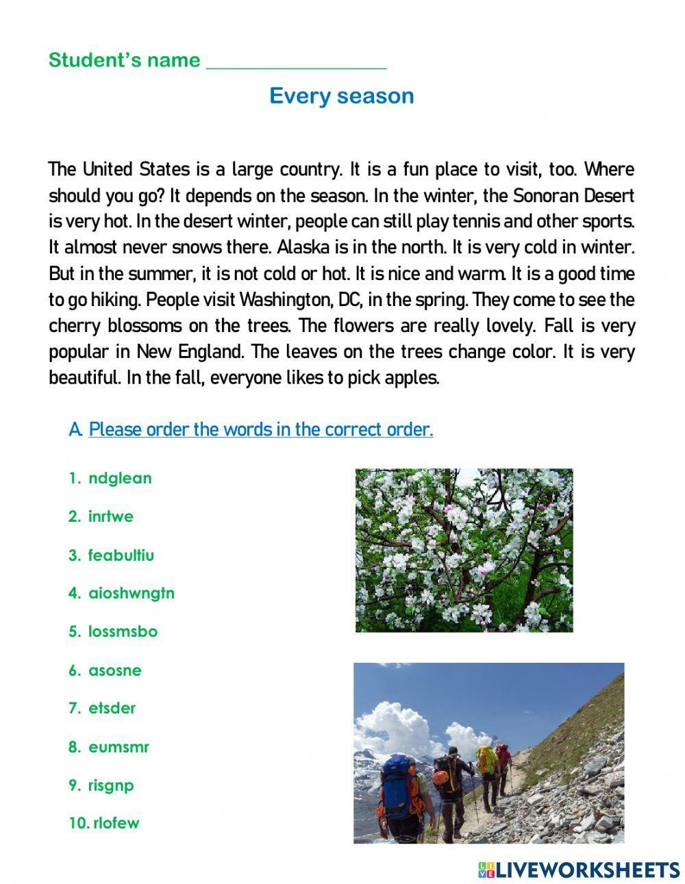 Every season worksheet | Live Worksheets