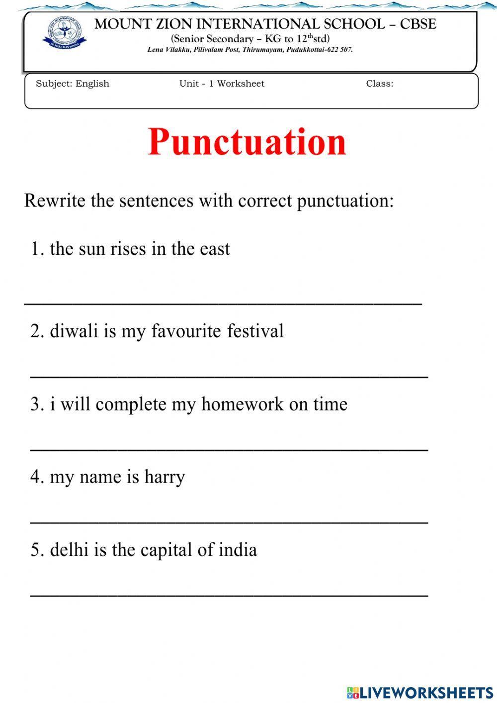 1135763 | Punctuation | Kalpana94 | LiveWorksheets
